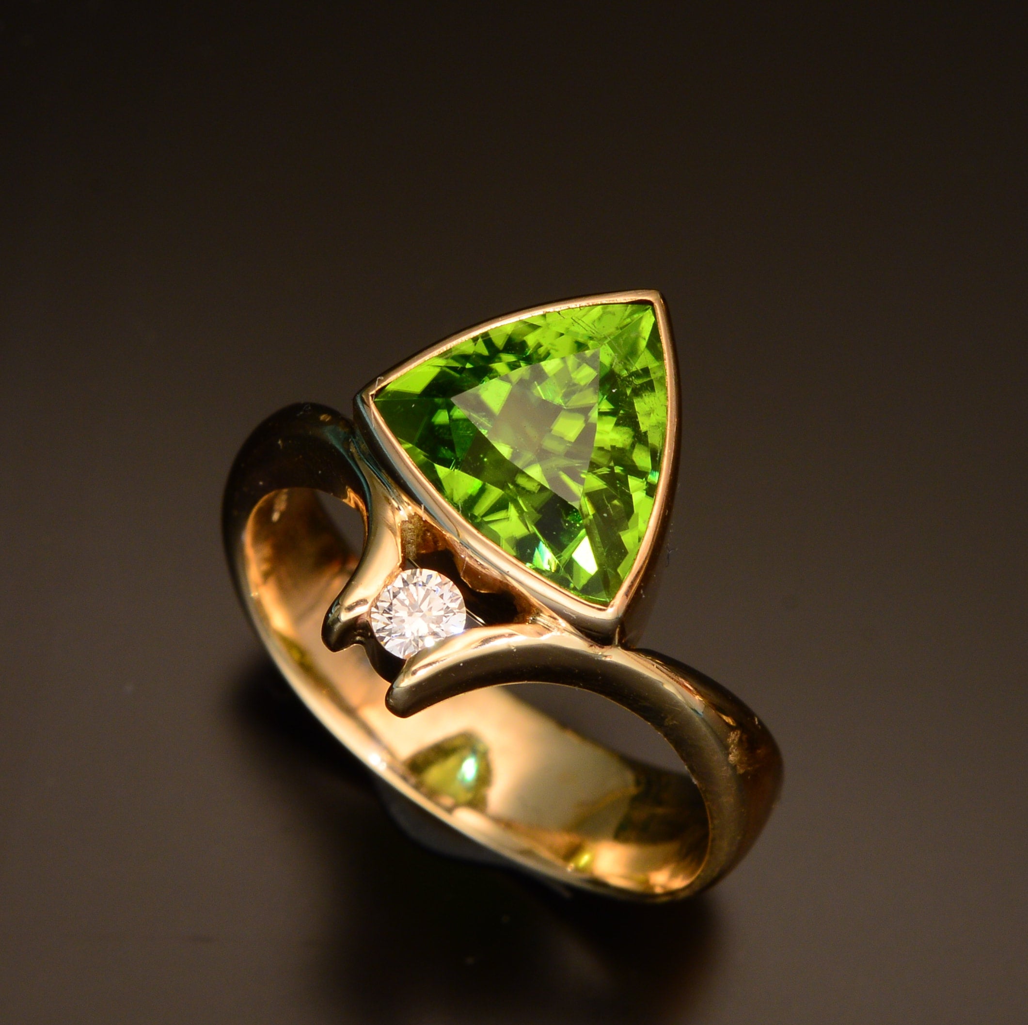 14K ring new sweep style fancy cut peridot and diamond R198 | Cheryl ...